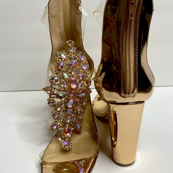 Shoes | Gold Heels With Multi Colored Gems | Poshmark